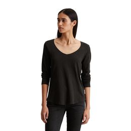 Marc O'Polo Damen Langarmshirt, schwarz, Gr. XL, MARC O'POLO DENIM, Jersey, Obermaterial: 100% Baumwolle, Shirts, mit Rollkante am V-Ausschnitt