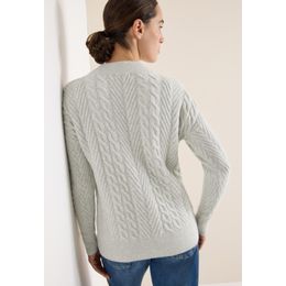 Cecil Damen Strickpullover, grau, Gr. L, Zopfmuster, meliert, Strick, Obermaterial: 37% Baumwolle, 34% Polyacryl, 26% Polyester, 3% Elasthan,