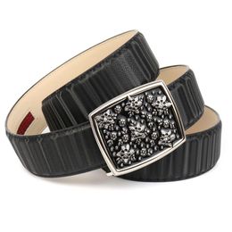 Anthoni Crown Damen Lederg&uuml;rtel, schwarz, Gr. 110, unifarben, Leder, G&uuml;rtel, Jeansg&uuml;rtel mit Designer-Schlie&szlig;e
