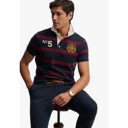 Superdry Herren Poloshirt "DOUBLE EMBLEM JERSEY SS RUGBY", blau, Gr. S, gestreift, Single Jersey, Obermaterial: 100% Baumwolle, Shirts, im angesagten
