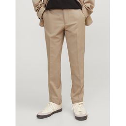 Jack & Jones Anzughose JACK & JONES JUNIOR "JPRSOLAR elastisch, pflegeleicht, komfortabel", Jungen, Gr. 128, N-Gr, pure cashmer, Web, Obermaterial: 78% Polyester, 17% Viskose, 5% Elasthan, unifarben, slim fit kn&ouml;chellang, Hosen Anzughose, unifarben, modisch, slim fit, Web
