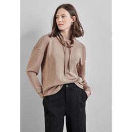 Street One Damen Langarmshirt, braun, Gr. 40, unifarben, Stoff, 46% Modal, 46% Polyester, 8% Elasthan, Shirts, mit Tunnelzugband am Kragen