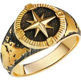 Firetti Damen Silberring "Schmuck Geschenk Silber 925 Fingerring Windrose Welt", 21, Silber 925 (Sterlingsilber), 4,5mm, schwarz, Silber 925