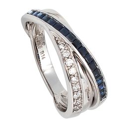 Jobo Damen Fingerring "Ring mit Safir und 9 Diamanten", 54, P1 = bei 10-facher Vergr&ouml;&szlig;erung erkennbare Einschl&uuml;sse, Diamanten Wei&szlig;gold 585, wei&szlig;,