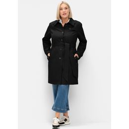 sheego Damen Trenchcoatschwarz, Gr. 46, unifarben, unifarben mit Farbeinsatz, unifarben mit Farbeins&auml;tzen, 64% Baumwolle, 36% Polyester, M&auml;ntel