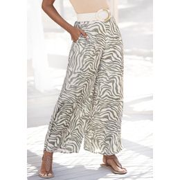 Lascana Damen Webhose "mit extra weitem Bein aus softer Satinqualit&auml;t", gr&uuml;n, Gr. 38, bedruckt, Satin, Obermaterial: 100% Polyester, Hosen, aus Satin