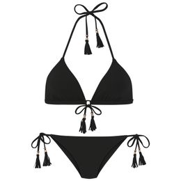 ELBSAND Damen Triangel-Bikini, schwarz, Gr. 34, strukturiert, unifarben, Recycling-Polyamid, Bikini-Sets, aus trendiger Rippware