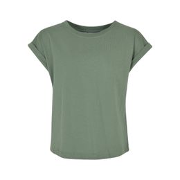 T-Shirt Urban Classics "Urban Classics Damen Girls Organic Extended Shoulder Tee", M&auml;dchen, Gr. 110/116, salvia, 100% Baumwolle, unifarben, loose fit, Rundhals, Shirts T-Shirt