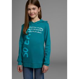 Kidsworld M&auml;dchen Kapuzenshirt "SO EASY - Print", blau, Gr. 152, bedruckt, Interlock, Obermaterial: 100% Baumwolle, Shirts, Langarm, Basic-Passform,
