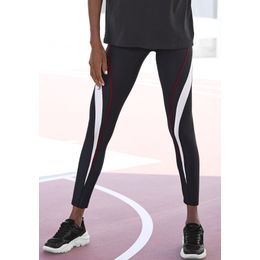 active by Lascana LASCANA ACTIVE Damen Leggings, schwarz, Gr. L, unifarben mit Farbeins&auml;tzen, Obermaterial: 85% Polyester, 15% Elasthan, Hosen, Logo-Badge und
