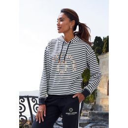 H.I.S. H.I.S Damen Kapuzenpullover, Gr. 44, schwarz, Sweatware, Obermaterial: 60% Baumwolle, 40% Polyester, gestreift, Pullover, im Streifenlook mit gro&szlig;en