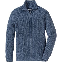 bonprix Herren Strickjacke, blau, Gr. 60, Obermaterial: 50% Baumwolle, 50% Polyacryl, Strickjacken, mit Stehkragen, Regular Fit, meliertes Garn