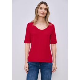 T-Shirt Street One, Damen, Gr. 34, salsa rot, Web, 50% Modal, 50% Baumwolle, unifarben, normal normal, V-Ausschnitt, B&uuml;ndchen, Shirts T-Shirt, mit V-Ausschnitt