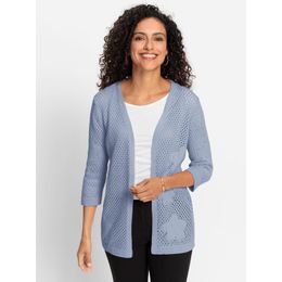 Inspirationen Damen Ajourstrickjacke, blau, Gr. 38, unifarben, 100% Baumwolle, Strickjacken