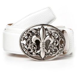 Anthoni Crown Damen Lederg&uuml;rtel, wei&szlig;, Gr. 90, unifarben, Leder, G&uuml;rtel, in wei&szlig; mit Lilien Schlie&szlig;e