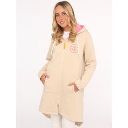 Zwillingsherz Damen Jerseymantel ""K&uuml;ste Meer Moin"", beige, Gr. SM, Sweatware, Obermaterial: 50% Baumwolle, 50% Polyester, M&auml;ntel, mit Kapuze,