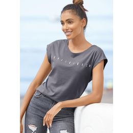 Venice Beach Damen Kurzarmshirt, grau, Gr. 40, unifarben, Jersey, Obermaterial: 100% Baumwolle, Shirts, mit Logoprint vorne, T-Shirt aus Baumwolle,