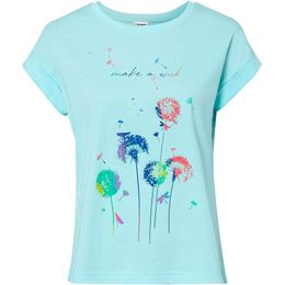 bonprix Damen T-Shirt "Shirt mit Pusteblumen", blau, Gr. 36, bedruckt, Single Jersey, Obermaterial: 100% Baumwolle, Shirts, bequeme Passform,