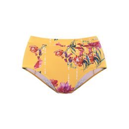 Sunseeker Damen Highwaist-Bikini-Hose "Modern", gelb, Gr. 38, bedruckt, floral, Polyamid, Badehosen, mit floralem Design