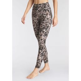 H.I.S. H.I.S Damen Leggings, Gr. 32, braun, Single Jersey, Obermaterial: 95% Baumwolle, 5% Elasthan, bedruckt, Basic, Hosen, mit Leoprint, Loungewear