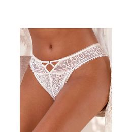 Lascana Damen String, Gr. 44, beige, Spitze, Obermaterial: 90% Polyamid, 10% Elasthan, Unterhosen, mit edlem Cut-Out aus floraler Jacquardspitze
