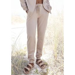 Lascana Damen Sweathose, Gr. 44, braun, Sweatware, Obermaterial: 100% Baumwolle, bestickt, unifarben, Hosen, aus organischer Baumwolle, Loungewear