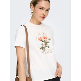 Only Damen Kurzarmshirt "ONLAMBERDINE S/S PRINT TOP BOX JRS", wei&szlig;, Gr. XL, bedruckt, Jersey, Obermaterial: 100% Baumwolle, Shirts, Baumwolle,