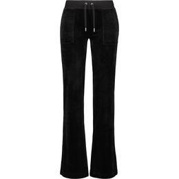 Juicy Couture Damen Sweathose "LAYLA LOW RISE POCKETED FLARE PANT Damen", schwarz, Gr. M, Samt, 95% Polyester, 5% Elasthan, Hosen, Trainingshose