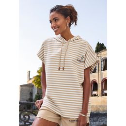 H.I.S. H.I.S Damen Kapuzenshirt, Gr. 40, braun, Sweatware, Obermaterial: 60% Baumwolle, 40% Polyester, gestreift, Shirts, mit Kordelzug und weitem
