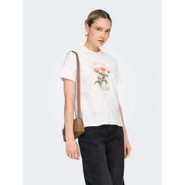 Only Damen Kurzarmshirt "ONLAMBERDINE S/S PRINT TOP BOX JRS", wei&szlig;, Gr. L, bedruckt, Jersey, Obermaterial: 100% Baumwolle, Shirts, Baumwolle, regular