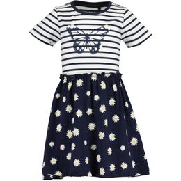 Blue Seven M&auml;dchen Jerseykleid "M&auml;dchen Kleid kurzarm mit Schmetterling", blau, Gr. 110, 100% Baumwolle, Kleider