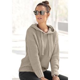 Lascana Damen Kapuzenpullover, beige, Gr. 32, unifarben, Grobstrick, Obermaterial: 100% Polyacryl, Pullover, aus weichem Grobstrick, weicher