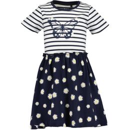 Blue Seven M&auml;dchen Jerseykleid "M&auml;dchen Kleid kurzarm mit Schmetterling", blau, Gr. 134, 100% Baumwolle, Kleider