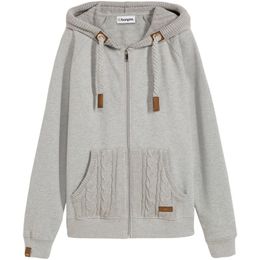 bonprix Damen Kapuzensweatjacke "Sweatjacke mit Strickkapuze und Tasche", grau, Gr. 44, meliert, Sweatware, Obermaterial: 85% Baumwolle, 15%