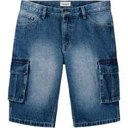 bonprix Herren Bermudas, blau, Gr. 50, Obermaterial: 99% Baumwolle, 1% Elasthan, Hosen, aus Baumwolle und Elasthan, Relaxed Fit, Cargo-Jeans-Design