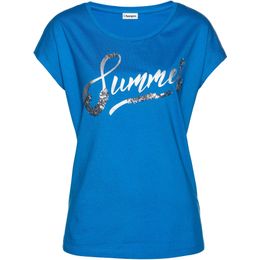 bonprix Damen T-Shirt "Shirt mit Pailletten", blau, Gr. 36, Obermaterial: 100% Baumwolle, Shirts, lockere Passform, Kurzarm, aus Baumwolle