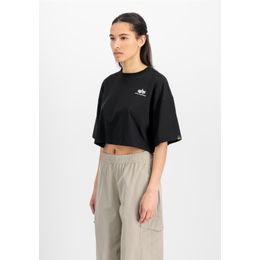 T-Shirt Alpha Industries "Basic T-Shirt SL Cropped PP W", Damen, Gr. L, schwarz, Obermaterial: 100% Baumwolle, Shirts T-Shirt