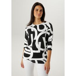 Damen 3/4-Arm-Shirt, schwarz-wei&szlig;, Gr. 42, Aniston SELECTED, bedruckt, gemustert, Single Jersey, Obermaterial: 95% Viskose, 5% Elasthan, Shirts, mit