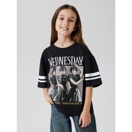 name it M&auml;dchen T-Shirt "NKFJIXINA WED SS RLX TOP BOX NOOS SKY", schwarz, Gr. 122, bedruckt, Jersey, Obermaterial: 95% Baumwolle, 5% Elasthan, Shirts