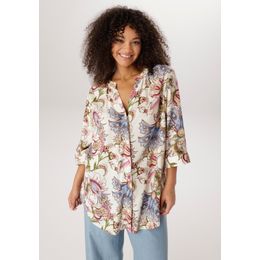 ANISTON PLUS Damen Longbluse, bunt, Gr. 48, bedruckt, gemustert, Web, Obermaterial: 100% Viskose, Blusen, mit Blumen bedruckt - jedes Teil ein Unikat