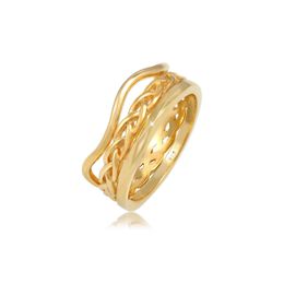 Elli Damen Ring-Set "Ringset Trend Welle Zopf Gedreht Style 925 Silber", 52mm, ohne Stein, Silber 925 (Sterlingsilber), gold, Silber 925