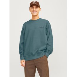 Jack & Jones JACK & JONES Herren Sweatshirt "JPRBLACHAD BRANDING SWEAT CREW NECK LN", blau, Gr. S, bedruckt, angeraute Sweatware, Obermaterial: 95% Baumwolle, 5%
