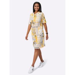 Inspirationen Damen Sweatkleid "Shirtkleid", gelb, Gr. 54, bedruckt, gemustert, mehrfarbig, Jersey, 100% Baumwolle, Kleider