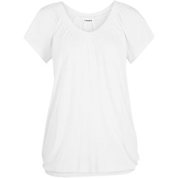 bonprix Damen T-Shirt, wei&szlig;, Gr. 56, Obermaterial: 95% Viskose, 5% Elasthan, Shirts, Ballonform, mit kurzen Fl&uuml;gel&auml;rmeln, mit Gummibund am Saum