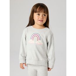 name it M&auml;dchen Sweatshirt "NMFBISSINE LS NREG SWE UNB BOX PB", grau, Gr. 104, bedruckt, meliert, Sweatware, Obermaterial: 100% Baumwolle, Sweatshirts
