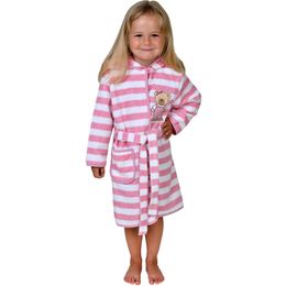 W&ouml;rner Kinderbademantel W&Ouml;RNER, L:60cm, rosa, Baumwoll-Webfrottier, Hausm&auml;ntel, "Teddy Ringel rosa", Streifenmuster, mit Stickerei, mit Tasche,