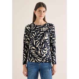 Langarmshirt Cecil, Damen, Gr. XL (44), universal blau, Web, 100% Baumwolle, gemustert, comfort fit normal, U-Boot-Ausschnitt, abgesteppt, Shirts Langarmshirt, aus reiner Baumwolle