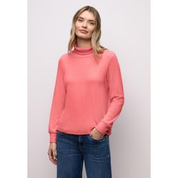Street One Damen Langarmshirtstriking coral meliert, Gr. 46, meliert, Stoff, 80% Viskose, 15% Polyester, 5% Elasthan, Shirts, mit Stehkragen