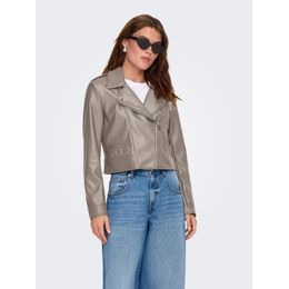 Only Damen Lederimitatjacke "ONLCARMEN FAUX LEATHER BIKER CC OTW", grau, Gr. XL, unifarben, Web, Obermaterial: 100% Polyester, Jacken, mit