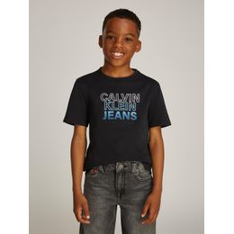 Jungen Rundhalsshirt "GRADIENT FLOCK LOGO SS T-SHIRT", schwarz, Gr. 4, Calvin Klein Jeans, unifarben, Single Jersey, Obermaterial: 100% Baumwolle,